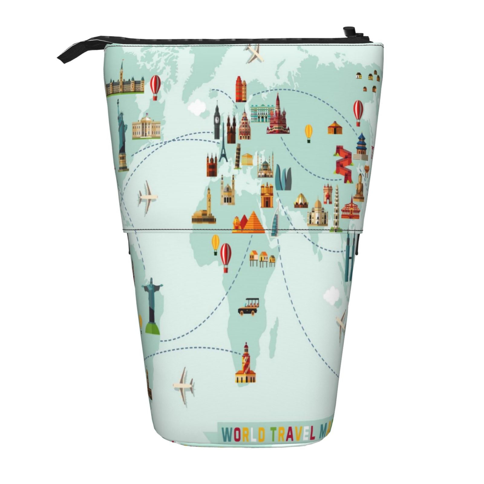 Tebeau World Travel Map Print Telescopic Pencil Bag Pen Holder Pop Up ...