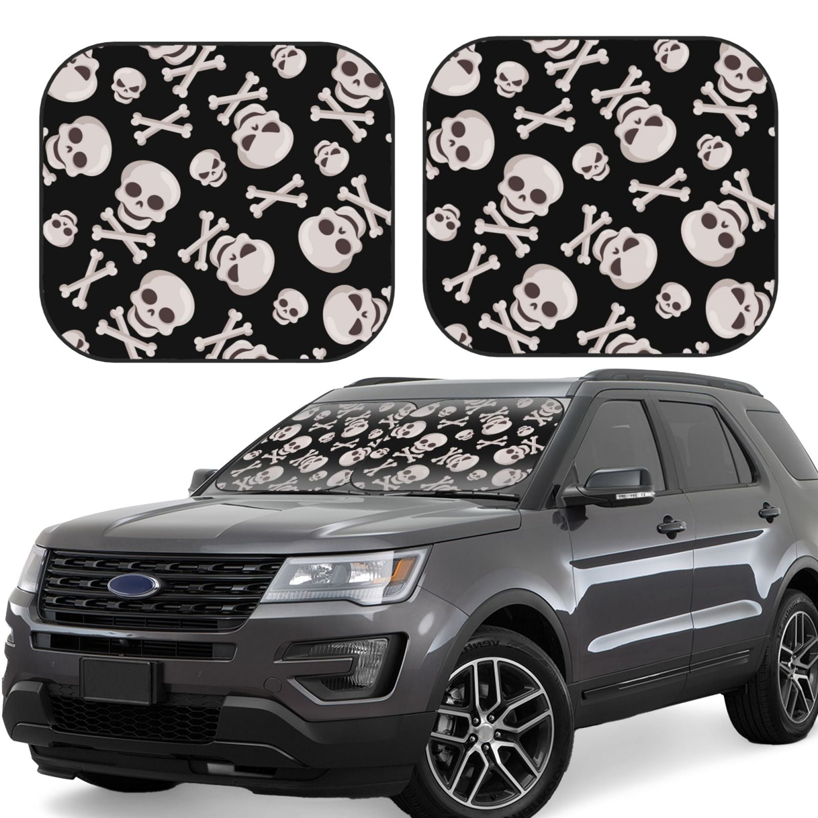 Tebeau black white Skull bone Print Foldable Car Windshield Sun Shades ...