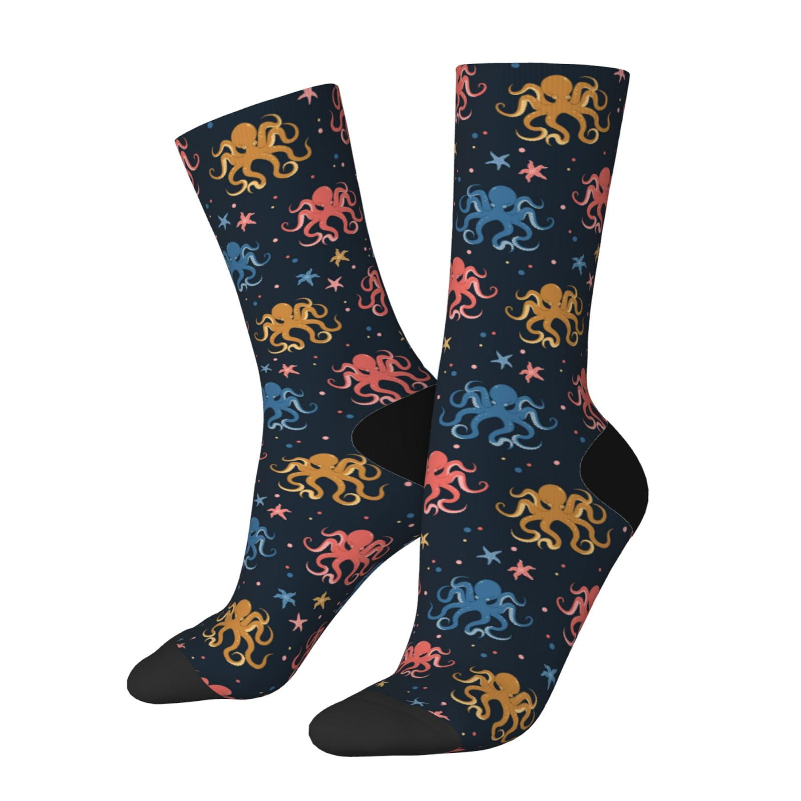 Tebeau cartoon doodle octopus Print Athletic Cushioned Crew Socks ...