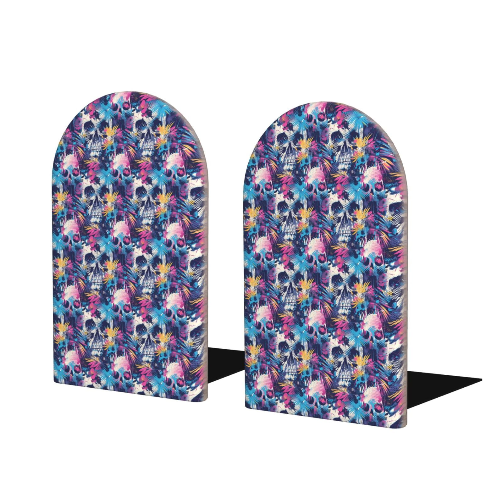 Tebeau cool Skull colorful Print Wood Bookends for Shelves,Bookends ...