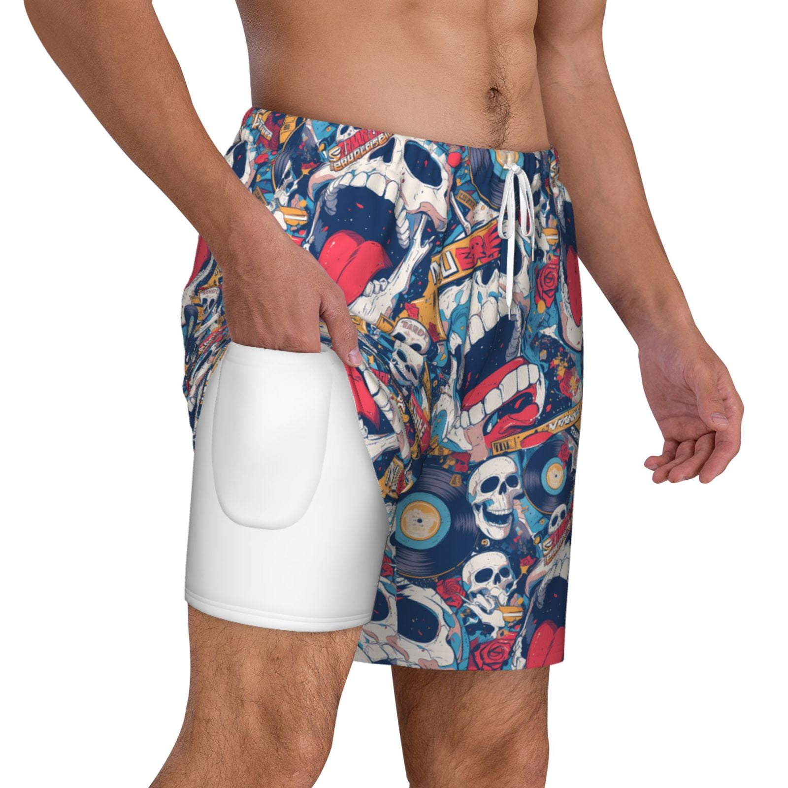 Tebeau cool rock Skull Print Men's Swim Trunks with Compression Liner ...