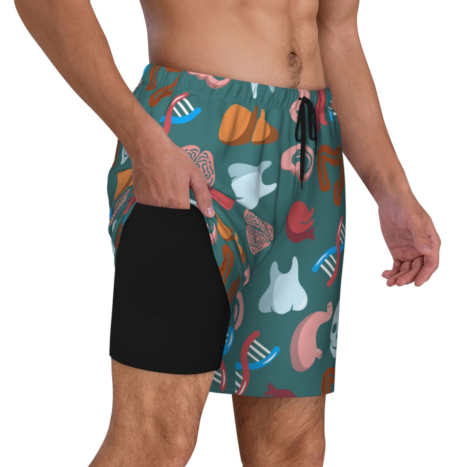 Tebeau cute Skull organ Print Men's Swim Trunks with Compression Liner ...