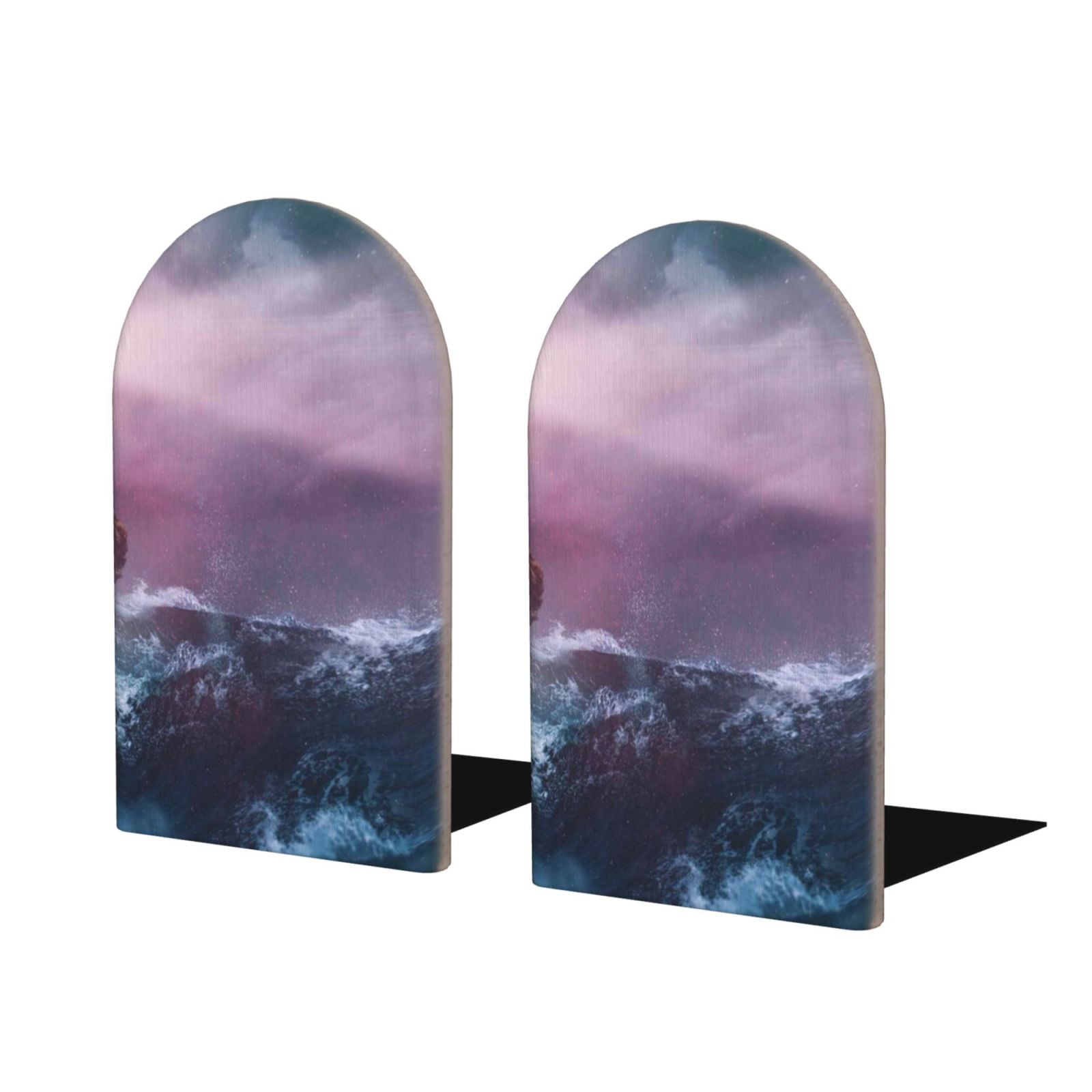 Tebeau lighthouse Waves Torrential Rain Print Wood Bookends for Shelves ...