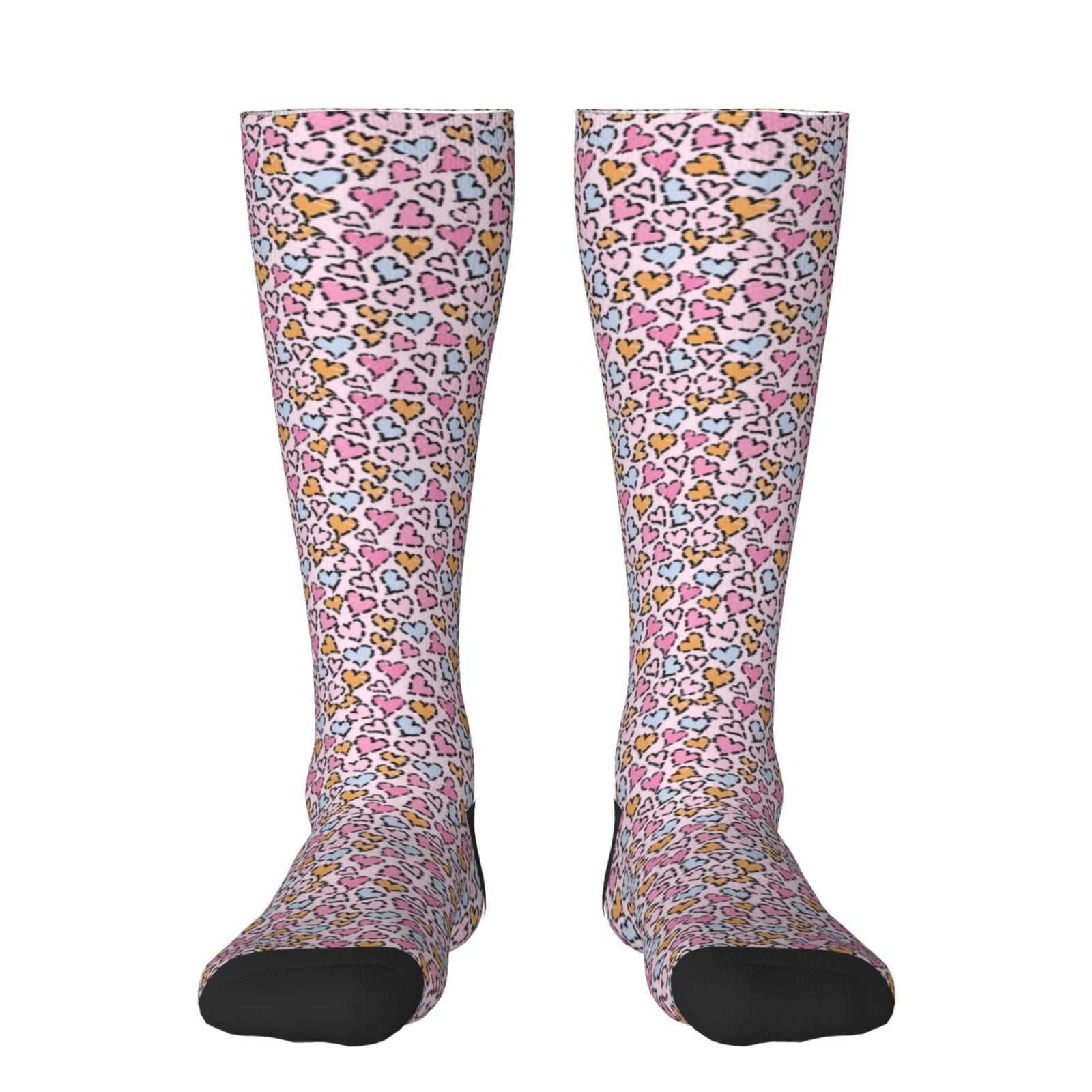 Tebeau love heart Print Adult Fuzzy Socks with Grips Plus Size Warm ...