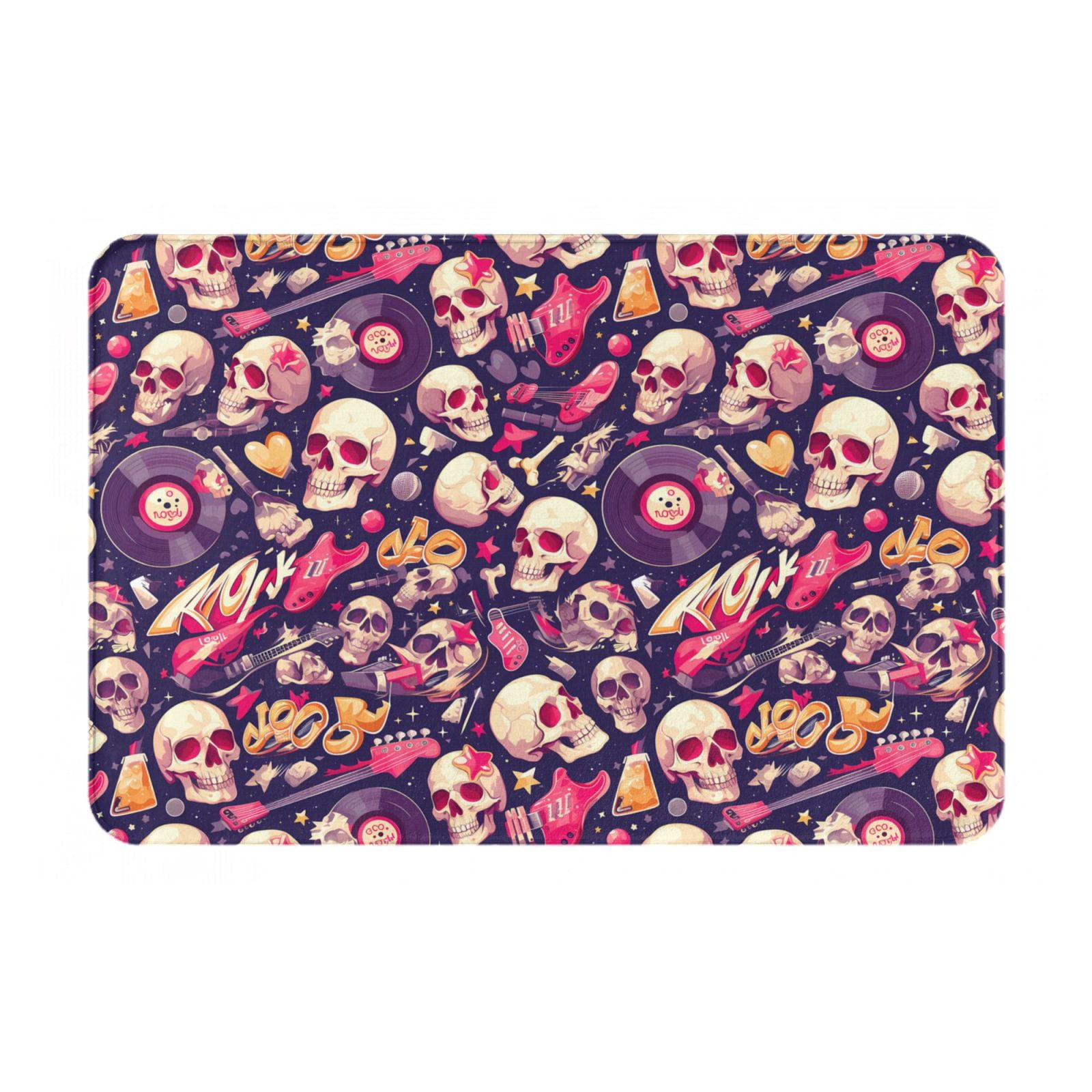 Tebeau music Skull record Guitar Print Washable Indoor Door Mat, Non ...