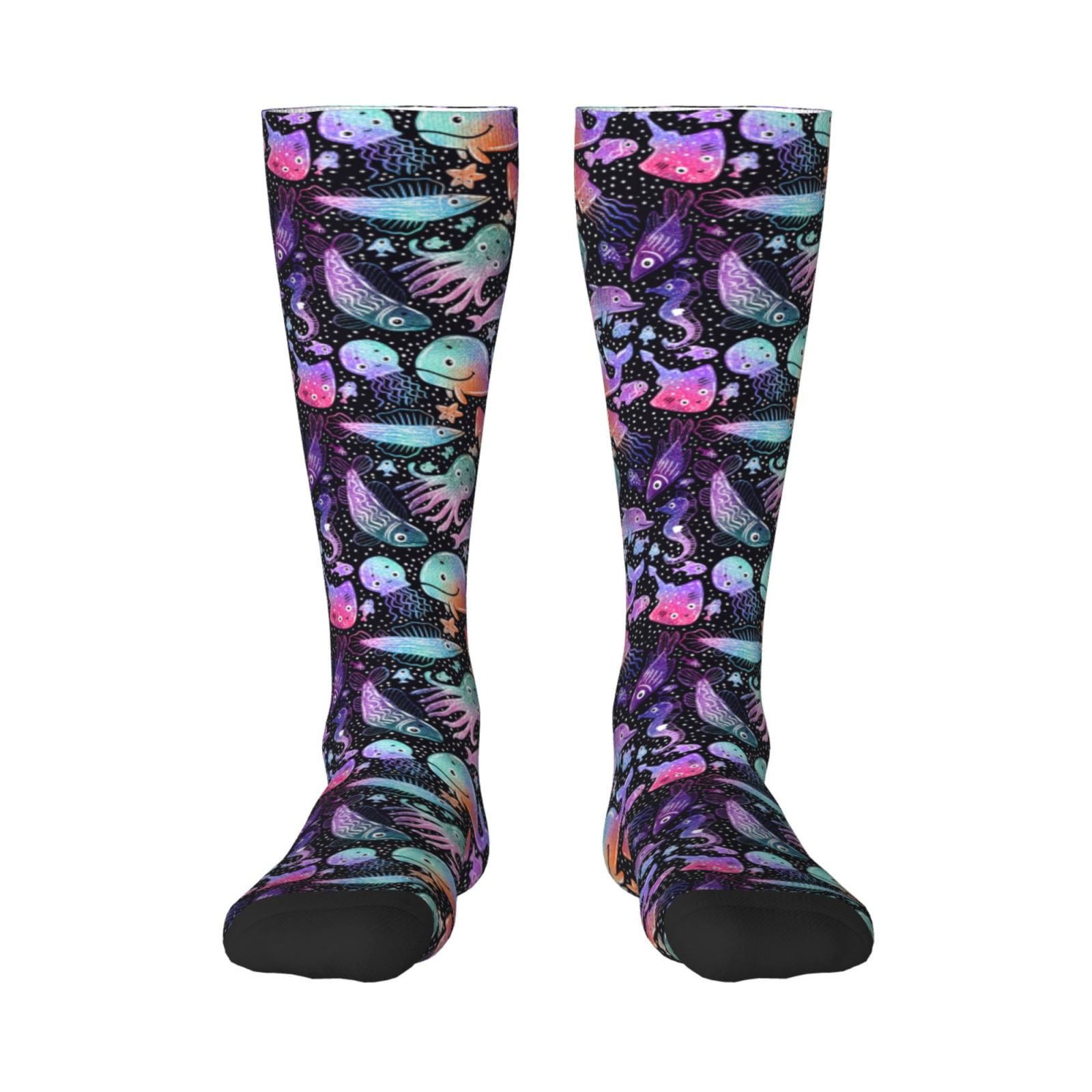 Tebeau whale fish octopus Print Adult Fuzzy Socks with Grips Plus Size ...