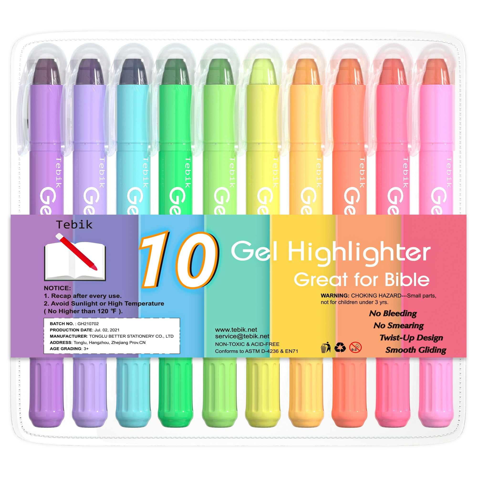 Tebik Gel Highlighter, 10 Colors Bible Safe Highlighter Study Kit ...
