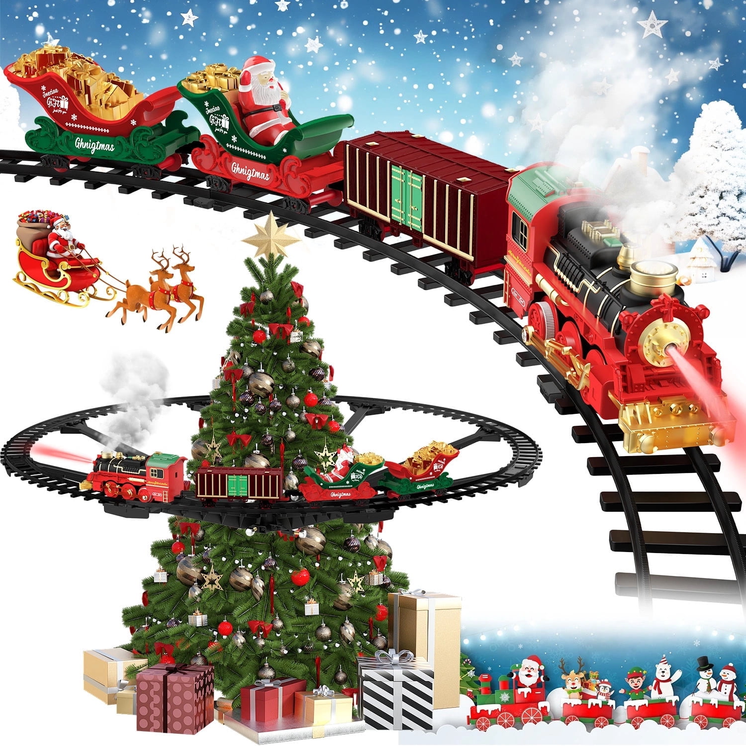 Teblint Christmas Train Set Toys, Hanging Train Toys Around & Under The ...