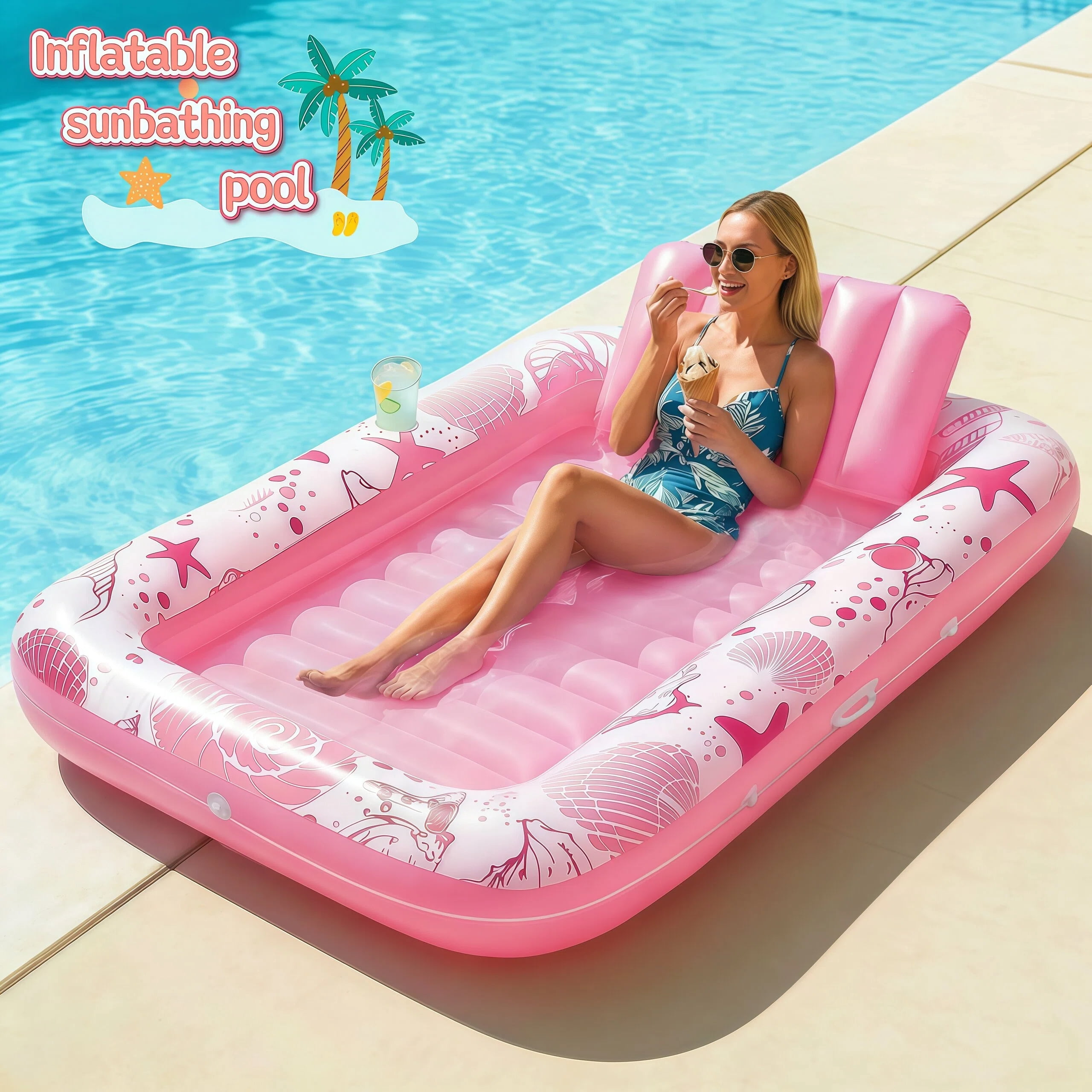 Teblint Inflatable Tanning Pool Rafts for Adults, 70" x 46" Pool Floats ...