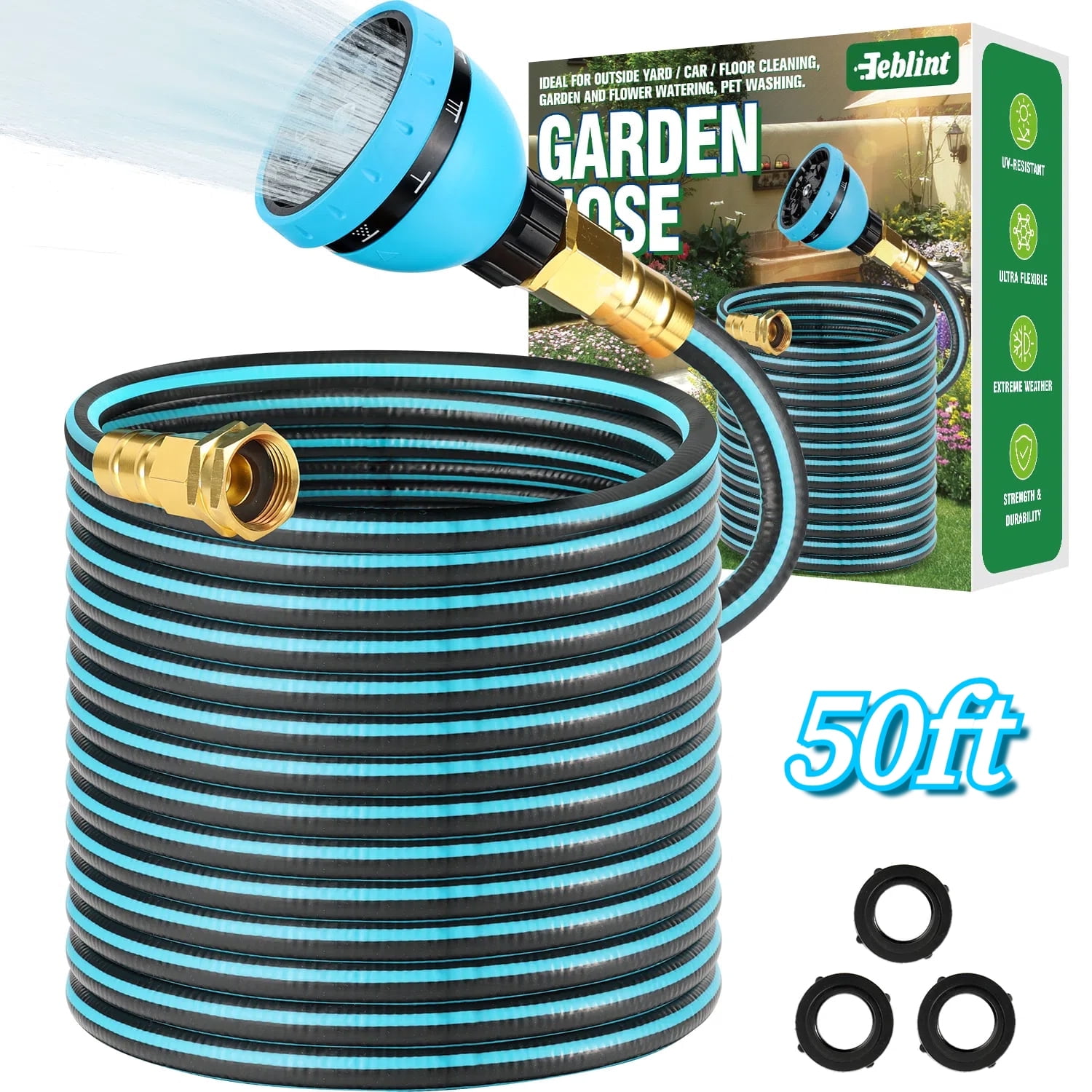 Teblint Ultra Lightweight Garden Hose 50FT, Heavy Duty Non-Expandable ...