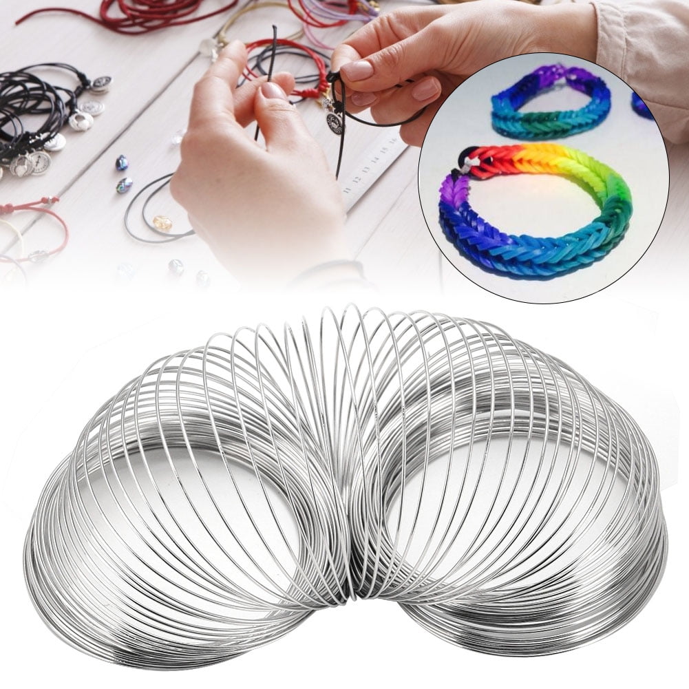 Tebru 100pcs Silver Memory Wire Loops 55mm For Jewellery Bracelet ...