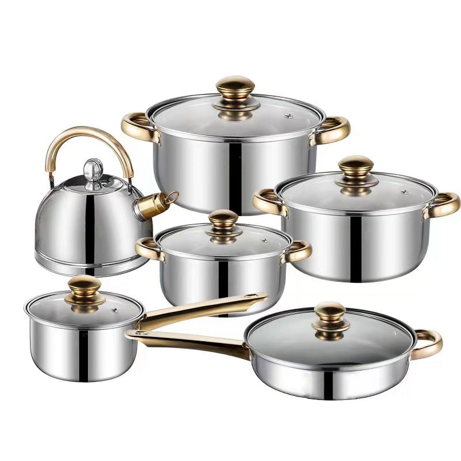 Tebru 12 Piece Nonstick Stainless Steel Cookware Set, Induction ...