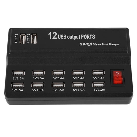Tebru 12 Ports USB Hub, 5V 10A Charging Station, AC Multiport Adapter ...