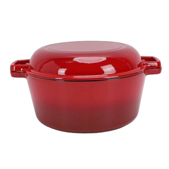Tebru 2-in-1 Pre-Seasoned Cast Iron Double Dutch Oven with Lid - Dual ...