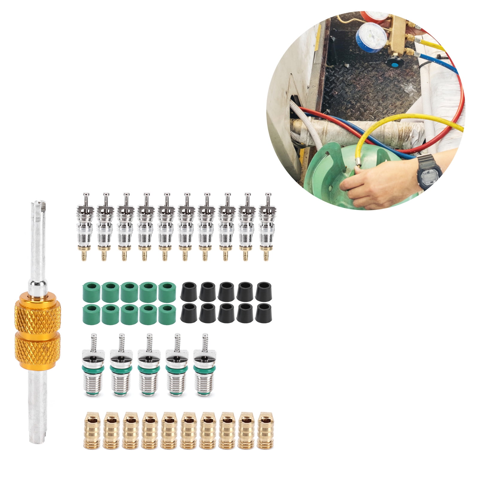 Tebru 46PCS/Set Air Conditioner Valve Core Remover Tool A/C Repair Tool ...