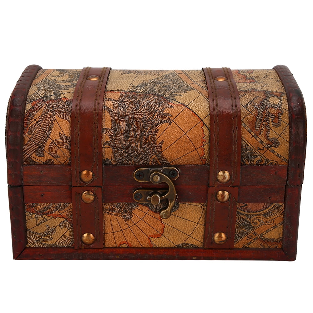 Vintage Wooden Hinged Lid Treasure Chest, Old-fashioned Decorative Wood ...