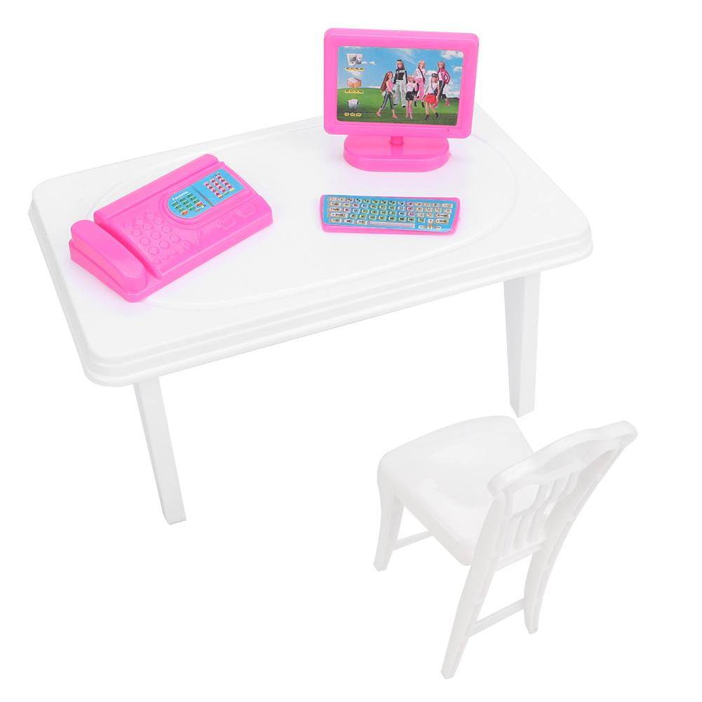 Tebru Mini Computer Keyboard Fax Machine Desk Chair for Doll House Kids ...