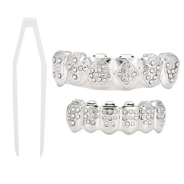 LNGOOR 18K Gold Plated Grillz, Iced Out Hip Hop Poker Diamond Grills ...