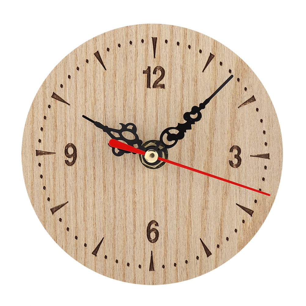Tebru Vintage Round Wood Table Desk Wall Analog Clock for Living Room ...