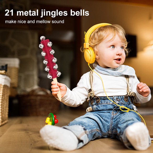 Tebru Wooden Handheld 21 Jingle Bells Bar Sleigh Stick Kids Toy ...