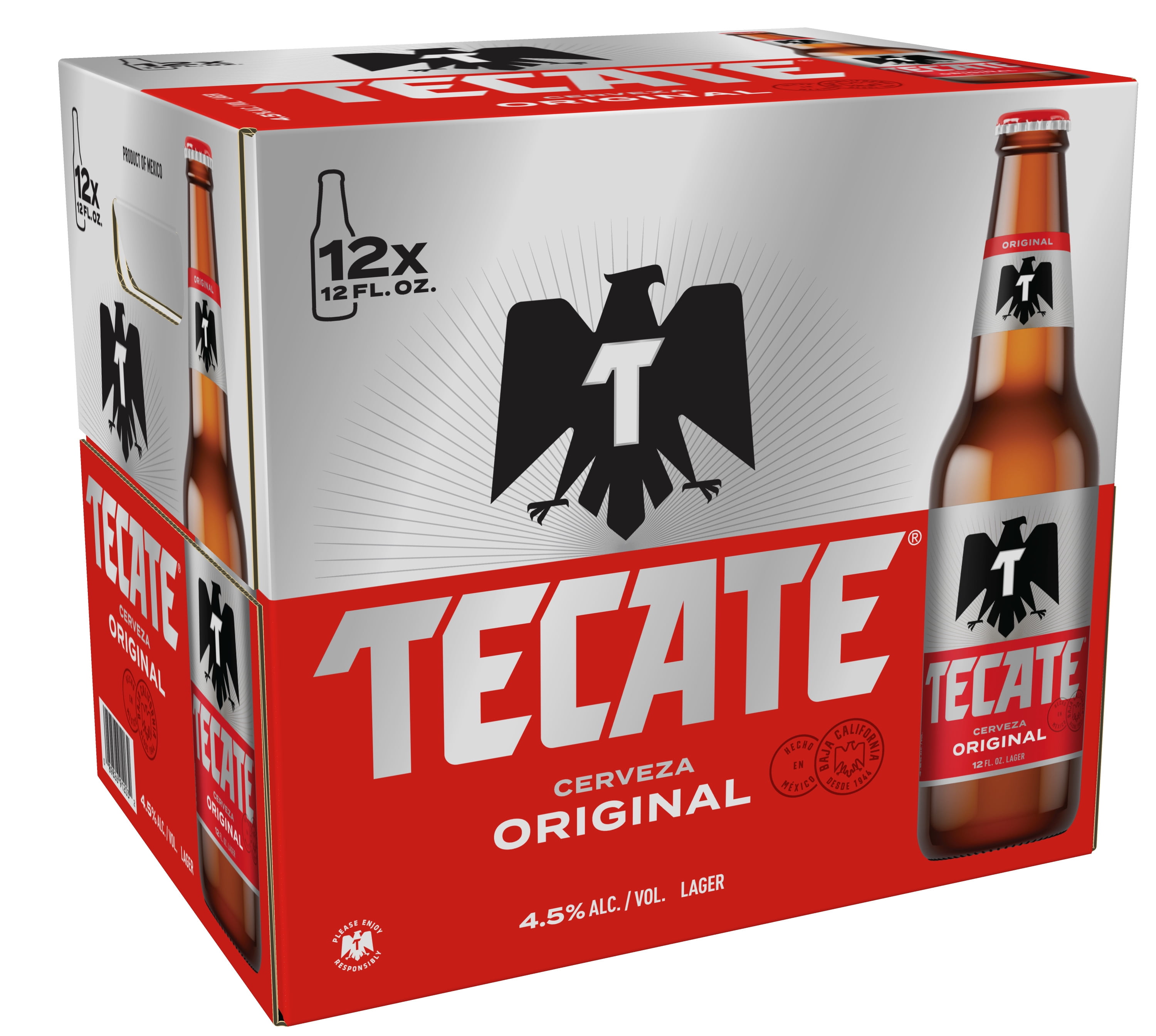 Tecate Original Mexican Lager Beer, 12 Pack, 12 fl oz Bottles, 4.5% ...
