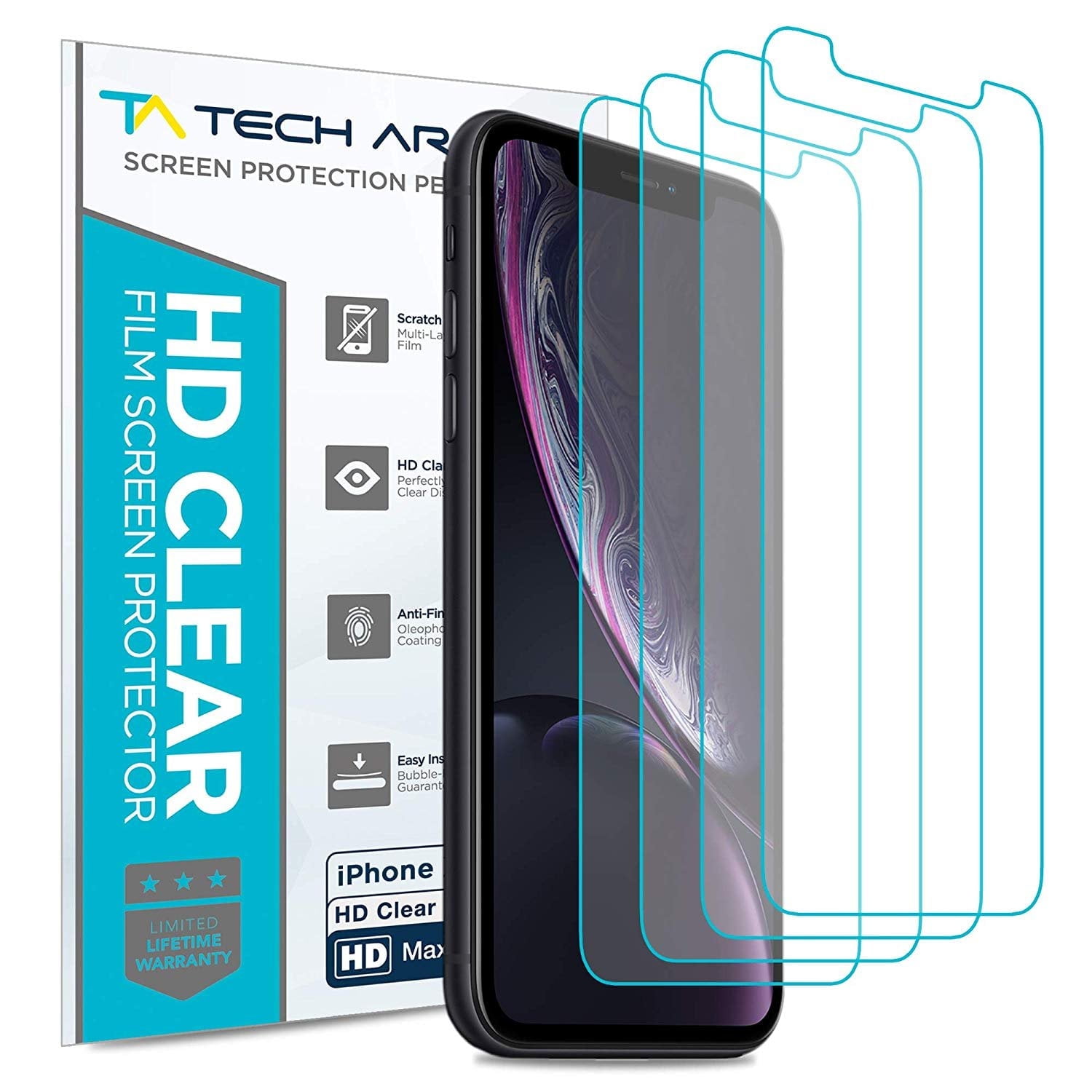 Tech Armor Apple iPhone Xr HD Clear Film Screen Protector [4-Pack] Case ...
