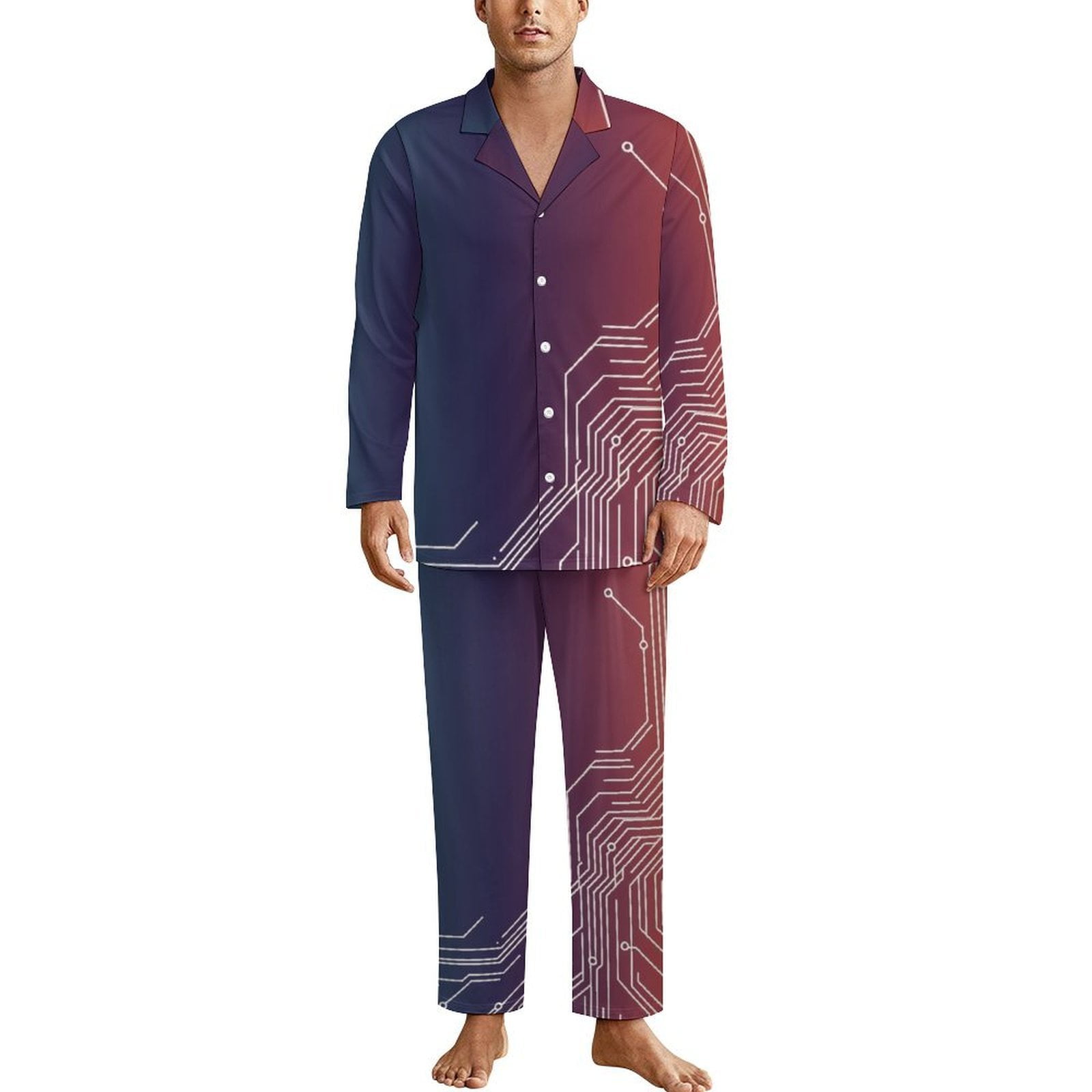 Tech Circuit Background Pajama Set Soft Sleepwear Man Long Sleeves ...