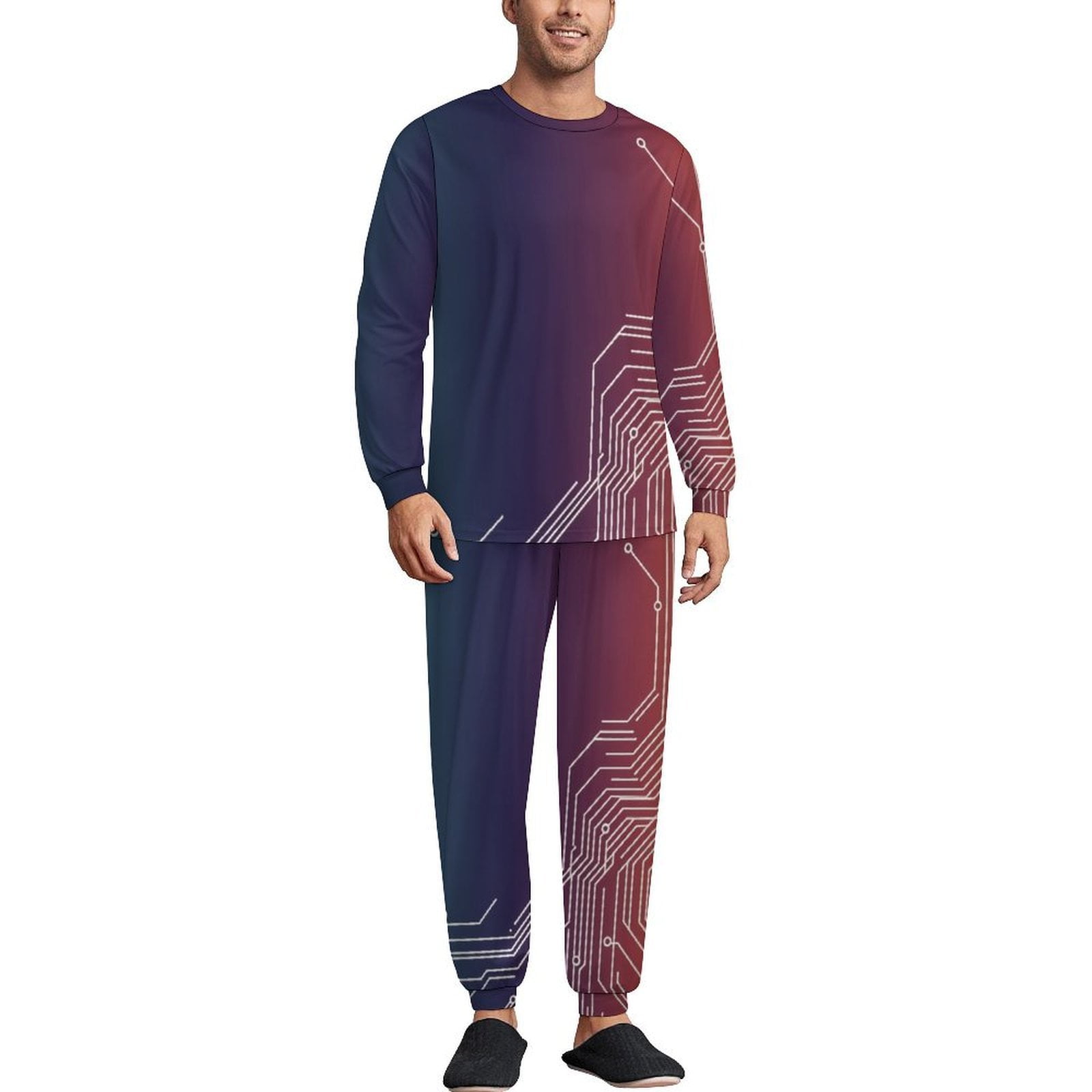 Tech Circuit Background Pajamas Mens Warm Sleepwear Autumn Long Sleeve ...