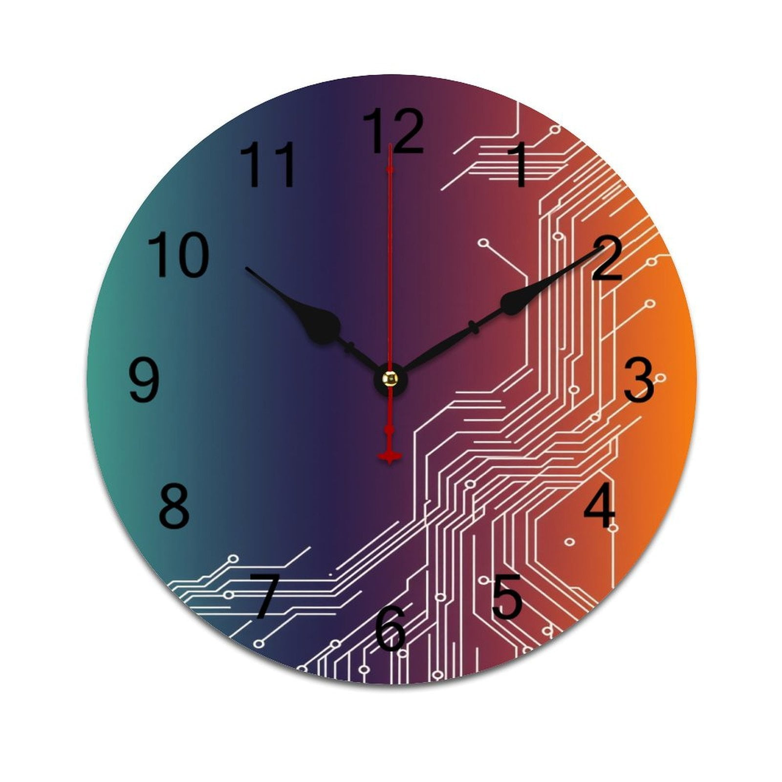Tech Circuit Background Time Decorative Wall Clocks Round Large Wall ...
