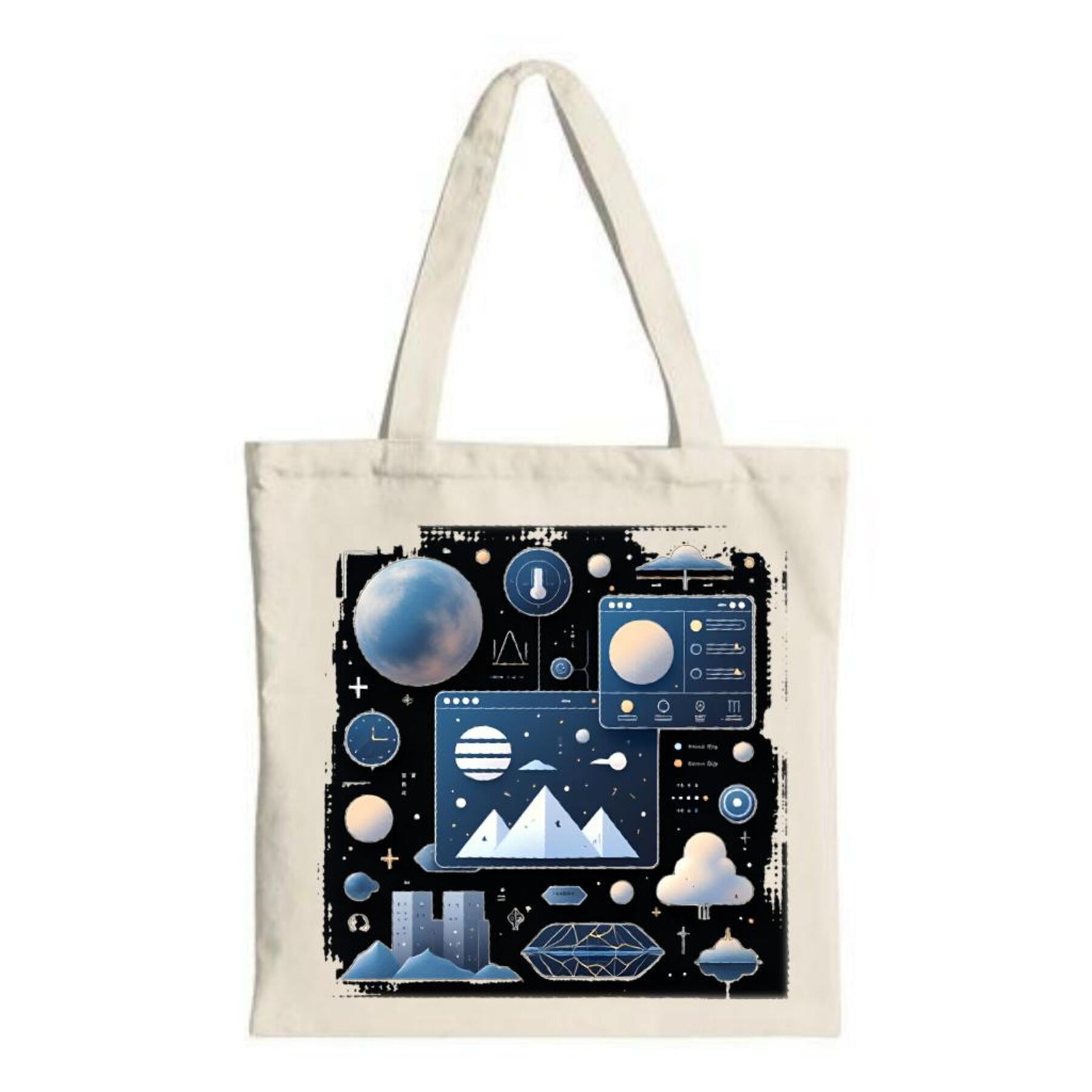 & Tech-Inspired Canvas Tote Bag - Futuristic Landscape Design with ...