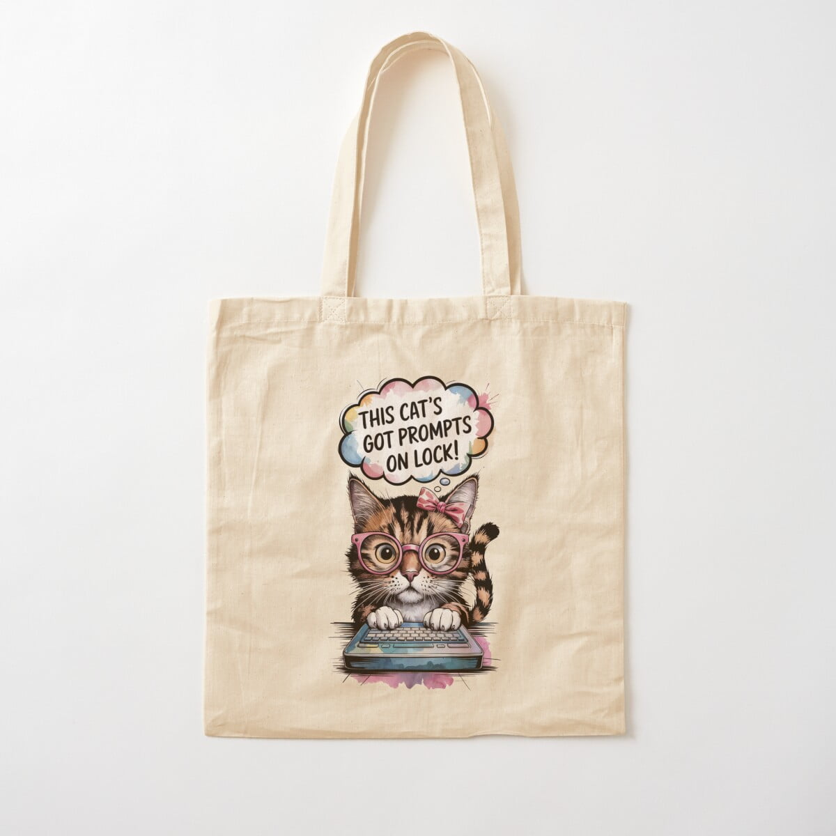 Tech-Savvy Cat With Prompts On Lock Cotton Tote Bag Canvas Tote Bag ...