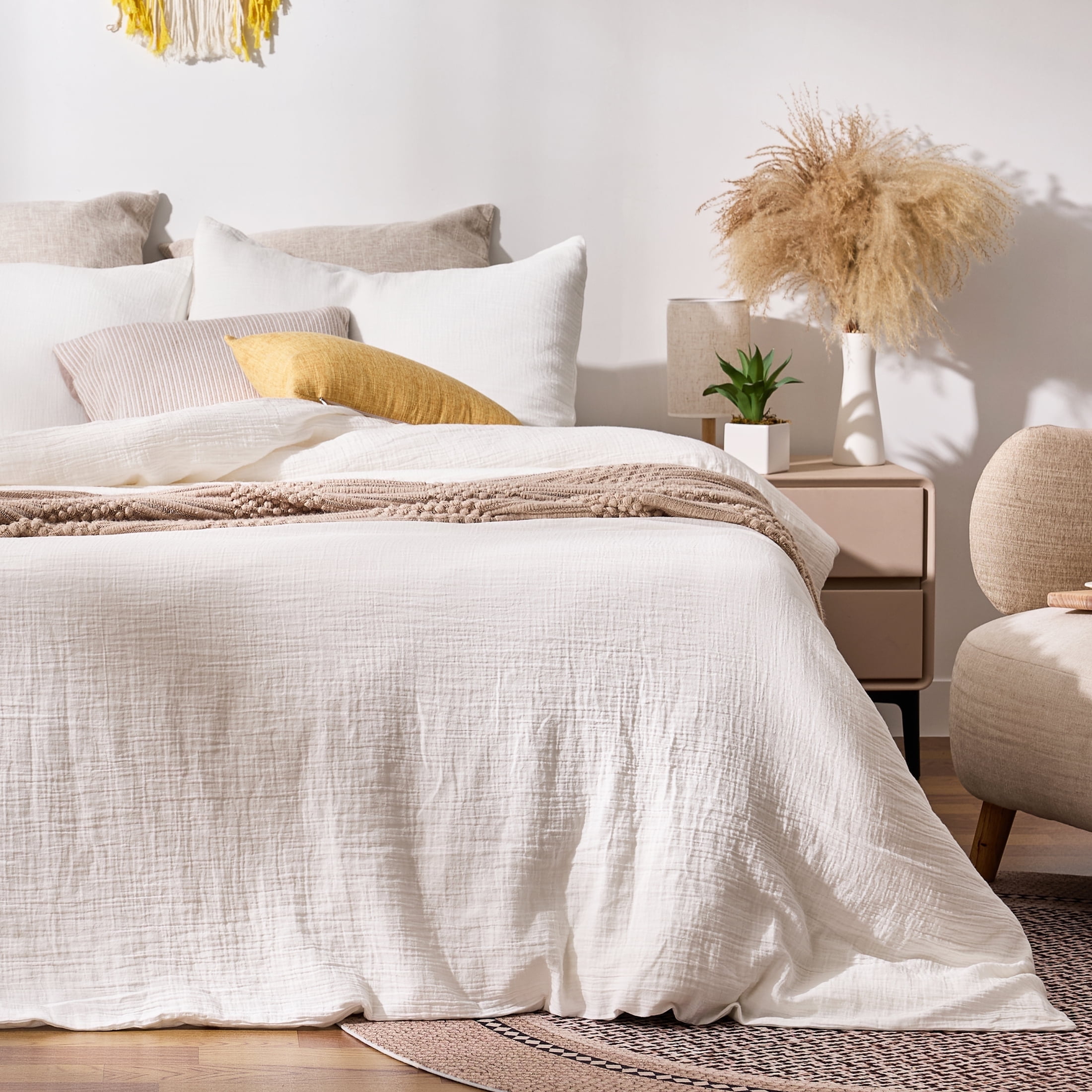 TechForma 100% Cotton Bed Sheets Set ,White Double Layer Gauze Bed Set, 3 pcs Breathable & Crisp ...