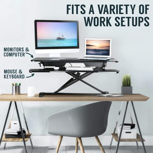TechOrbits OF-S06-2 Desk Converter-37-inch Height Adjustable, MDF Wood ...
