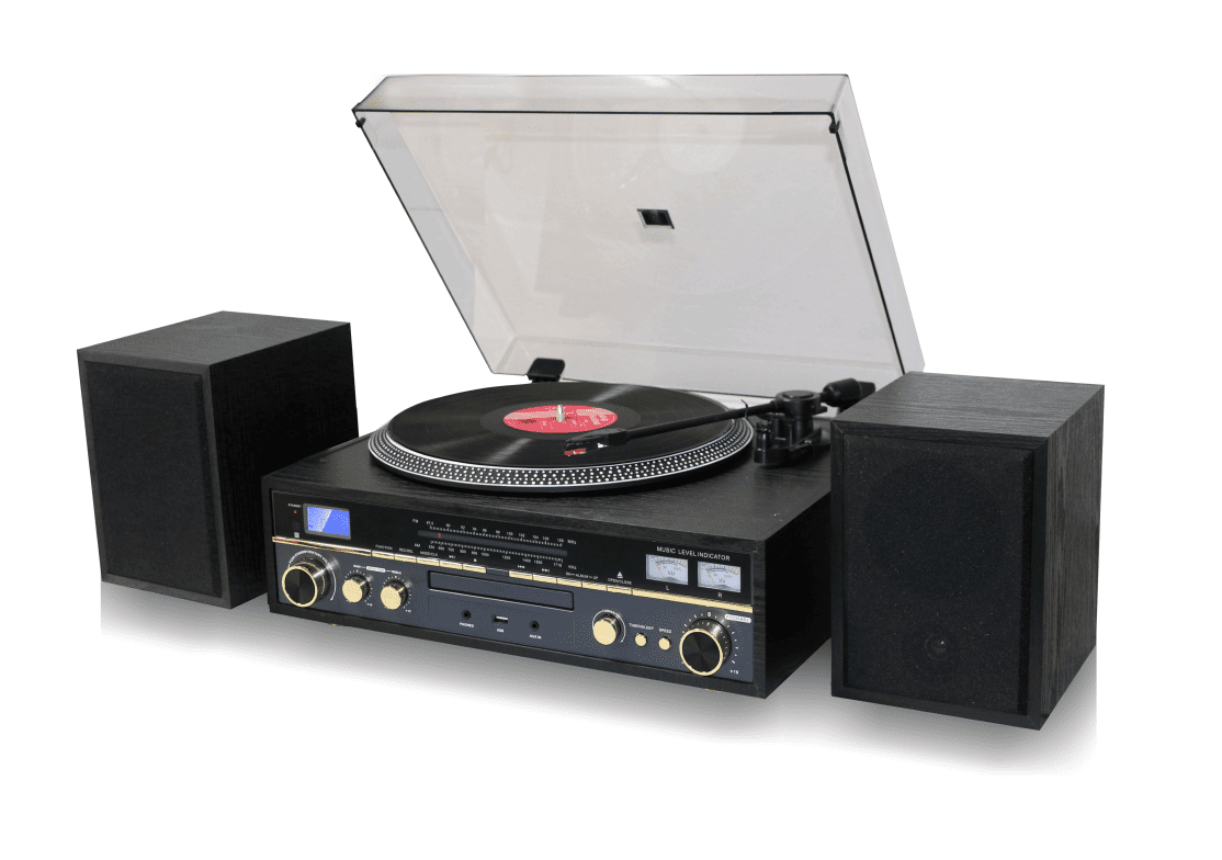 TechPlay Commander B, Bluetooth, 3 Speed Turntable, CD/MP3, USB Record, Amplifier W/ VU Meter ...