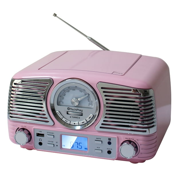 TechPlay Retro Design Compact Stereo CD, with AM/FM, BT Reception, SD/USB/AUX and Headphone Jack ...