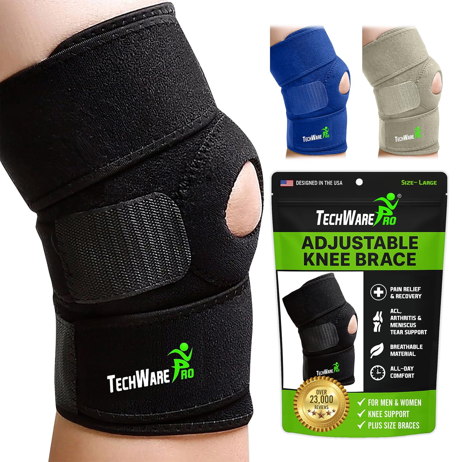 TechWare Pro Knee Brace Support - Knee Braces for Knee Pain. Relieves ...