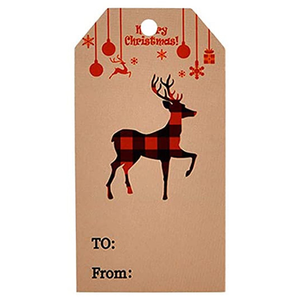 Techinal 100 Pieces Christmas Kraft Paper Gift Tags Snowman Santa Tree ...