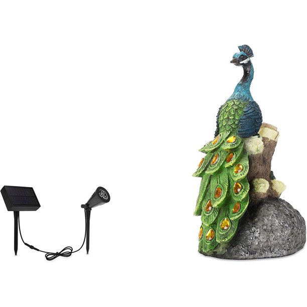 Techko Calm Peacock Statue With Solar Spotlight