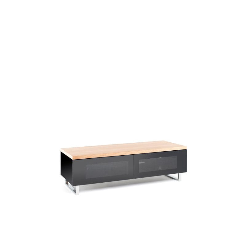Techlink Panorama TV Stand High Gloss Black Base with Light Oak Top ...