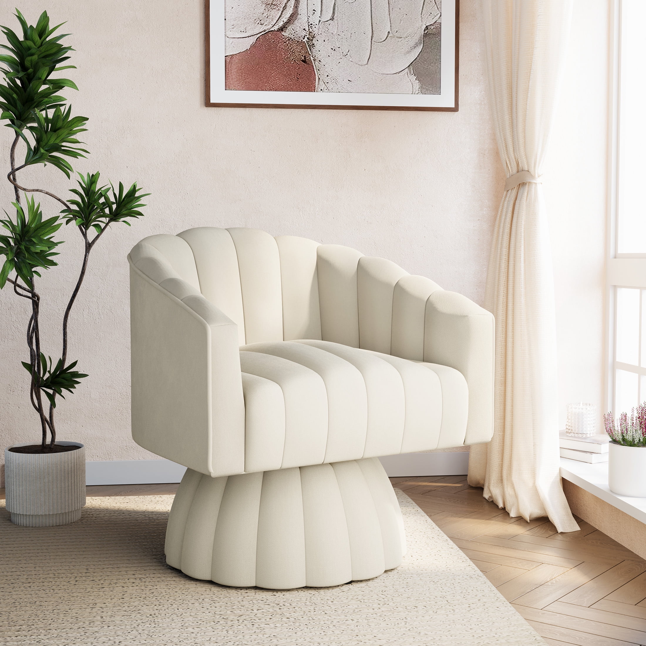 Techmilly 360-degree Rotating Velvet Chair, Soft Cushion Round Barrel ...