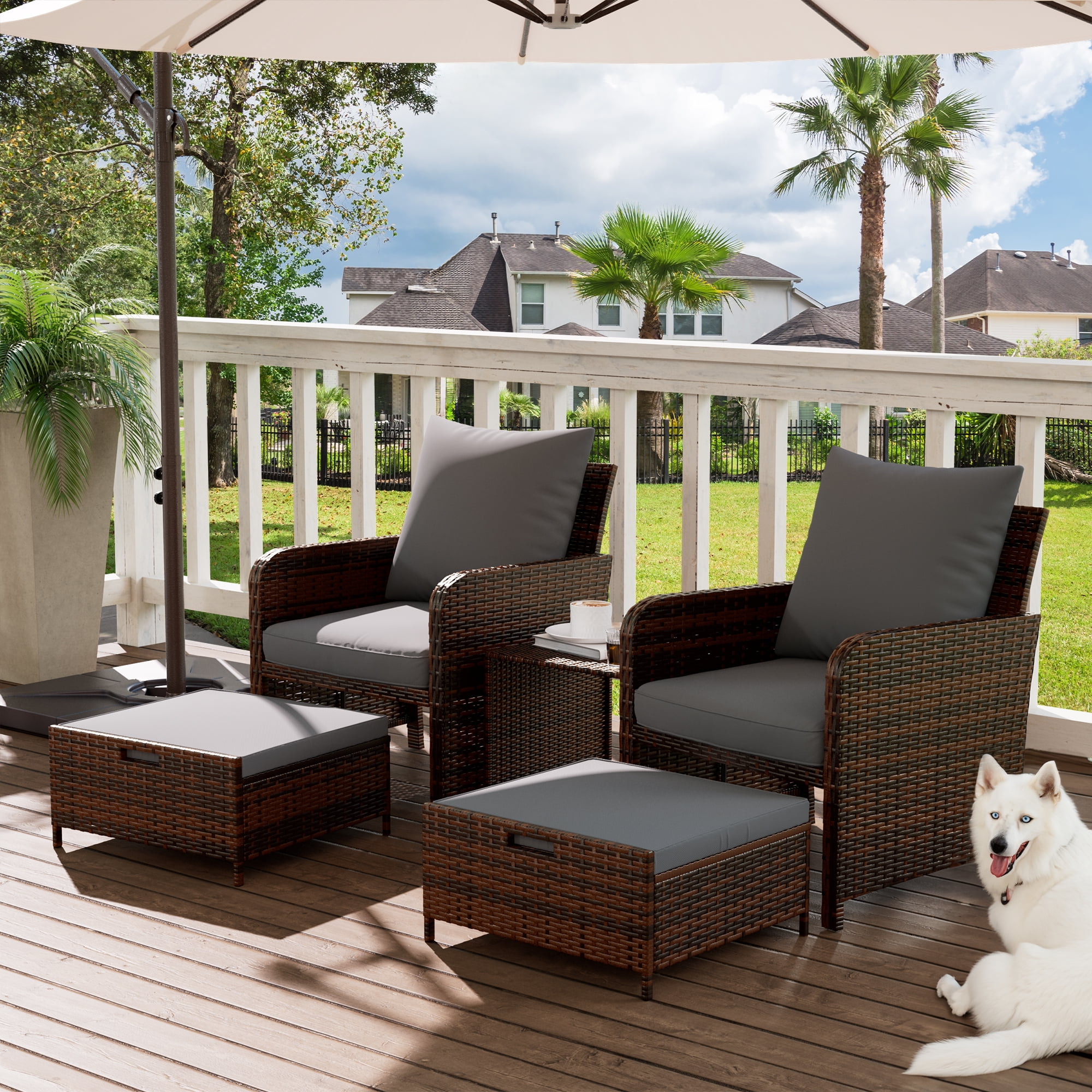 Techmilly 5 PCS Steel Deck Patio Furniture Set, Wicker Outdoor Chairs ...