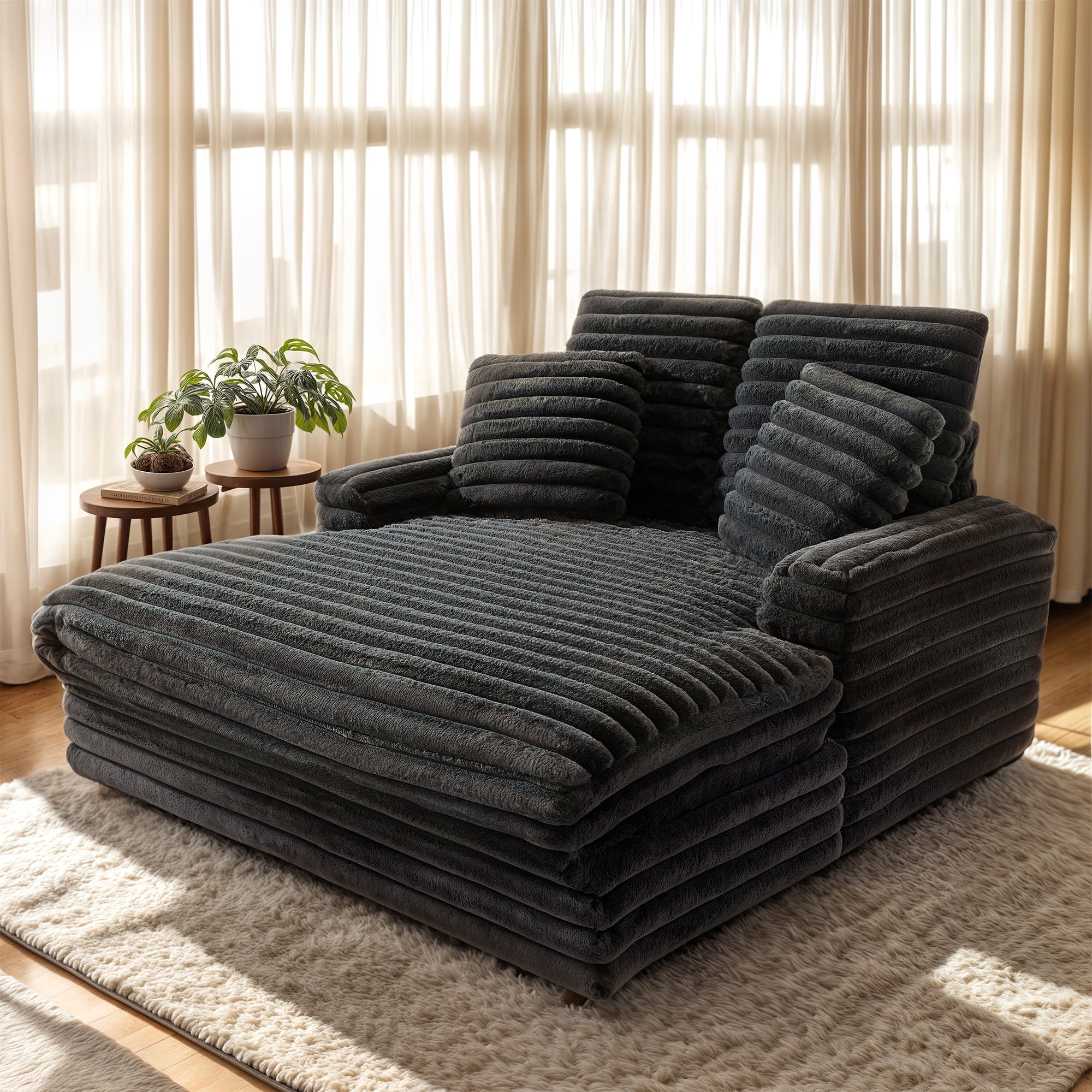Techmilly 53" Oversized Chaise Lounge Chair, Fluffy Cozy Sleep Couch ...