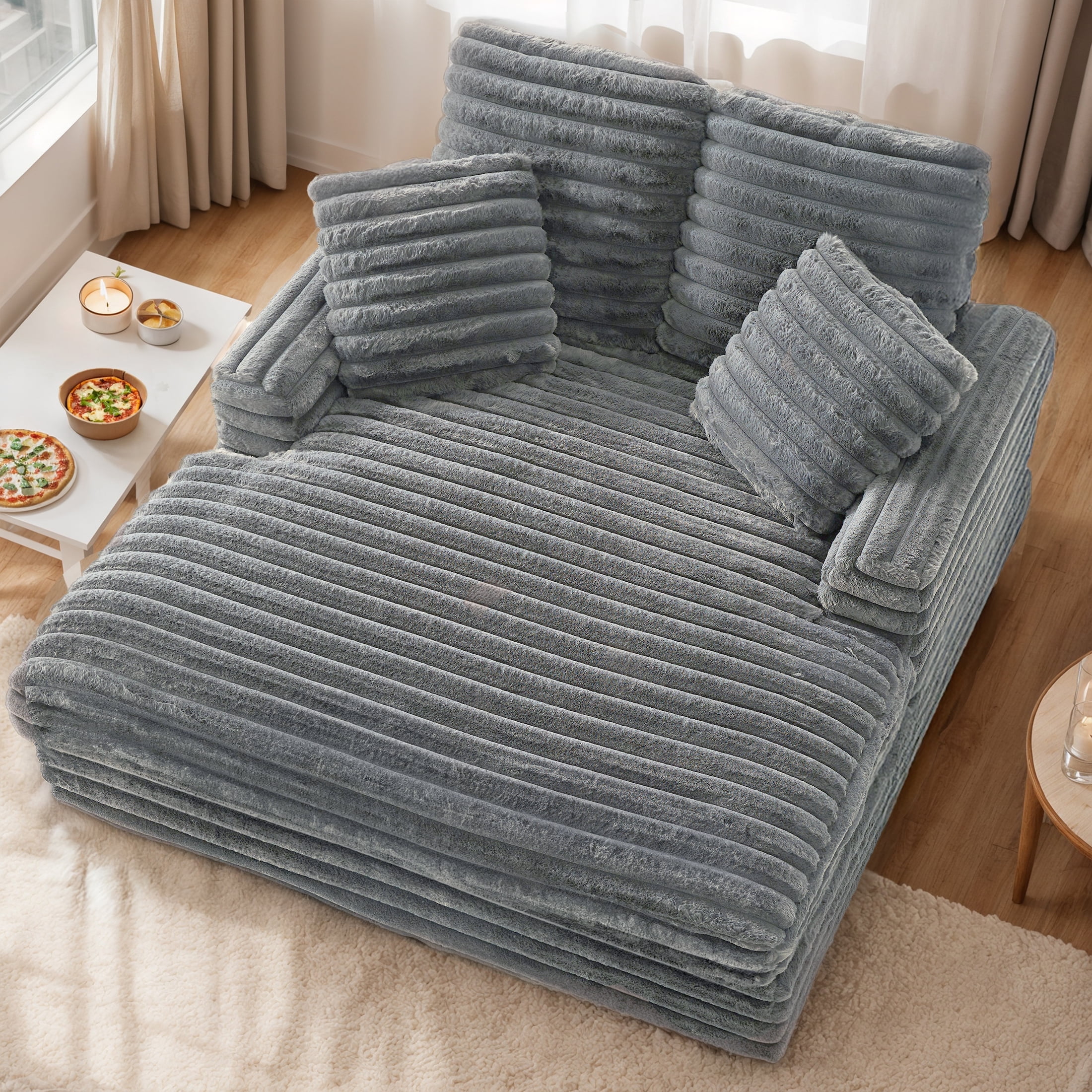 Techmilly 53" Oversized Chaise Lounge Chair, Fluffy Cozy Sleep Couch ...