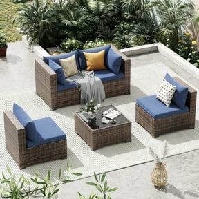 GDF Studio Antigua Outdoor 5-Piece Wicker Chat Set, Gray - Walmart.com