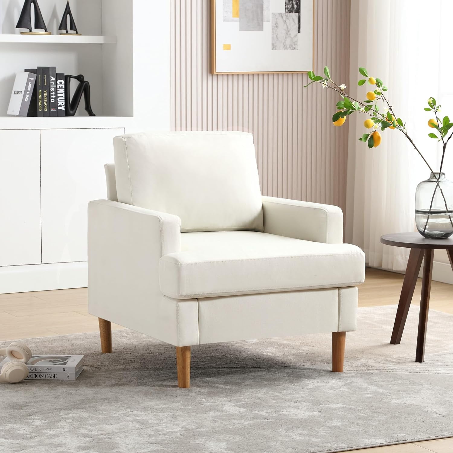 Techmilly Accent Chairs, Mid-Century Linen Fabric Armchair for Living ...