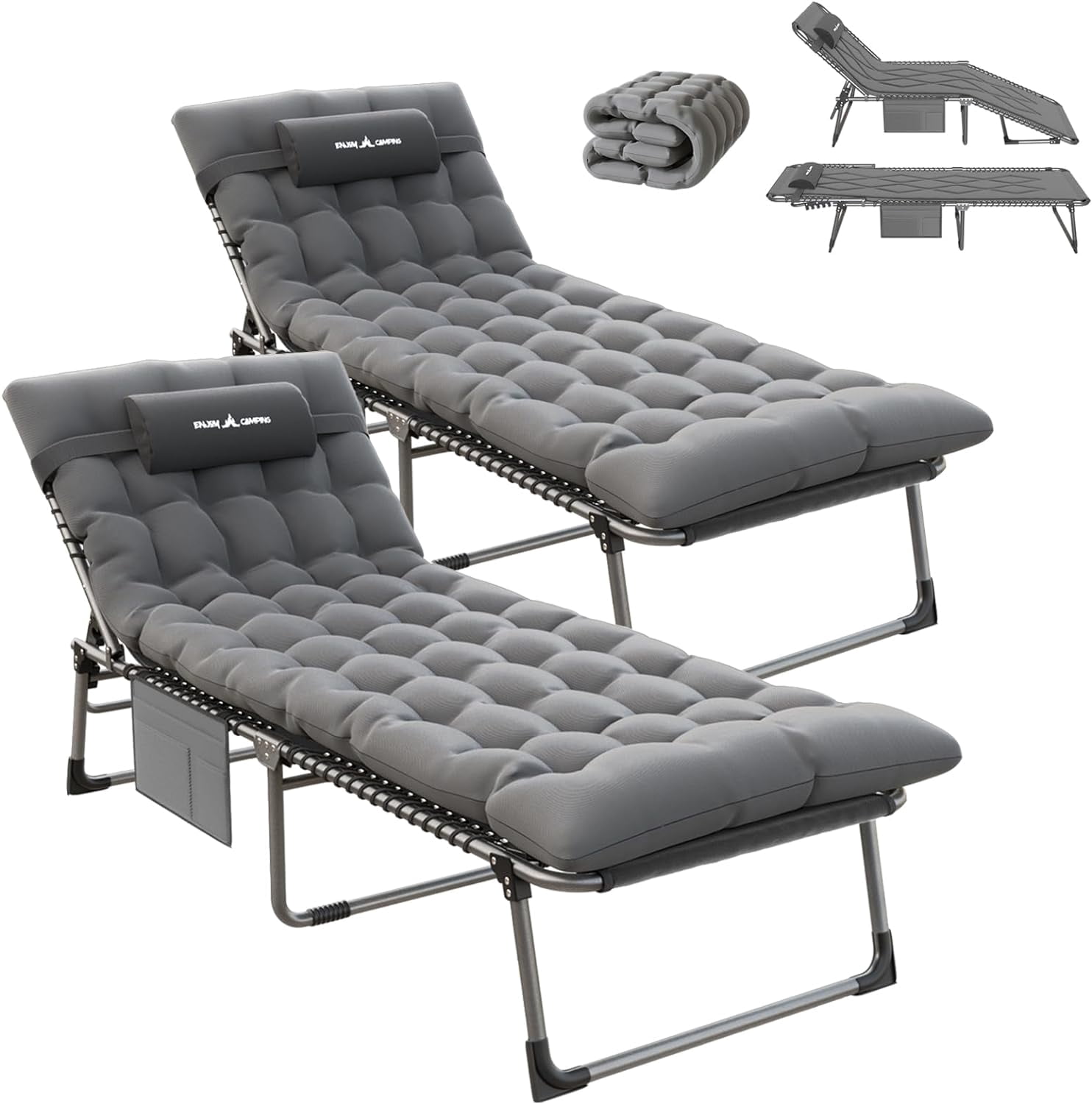 Techmilly 2-Person Portable Lounger, Foldable, 5-Position Reclining ...