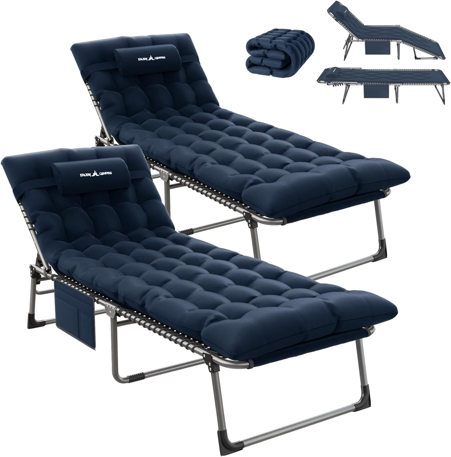 Techmilly 2-Person Foldable Lounger, 5-Position Reclining, Double Layer ...