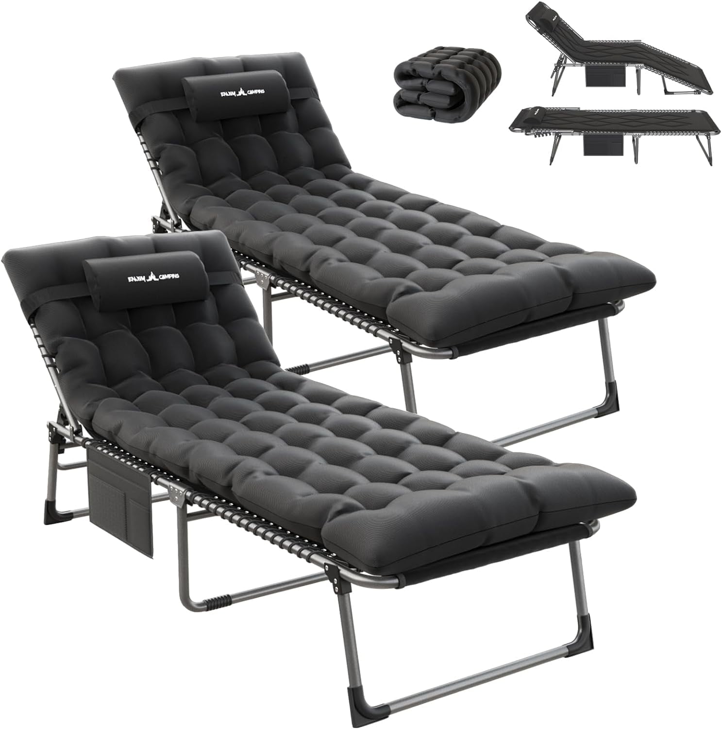 Techmilly Folding Sun Bed for Adults, 5-Position Recline, Ultra Comfort ...