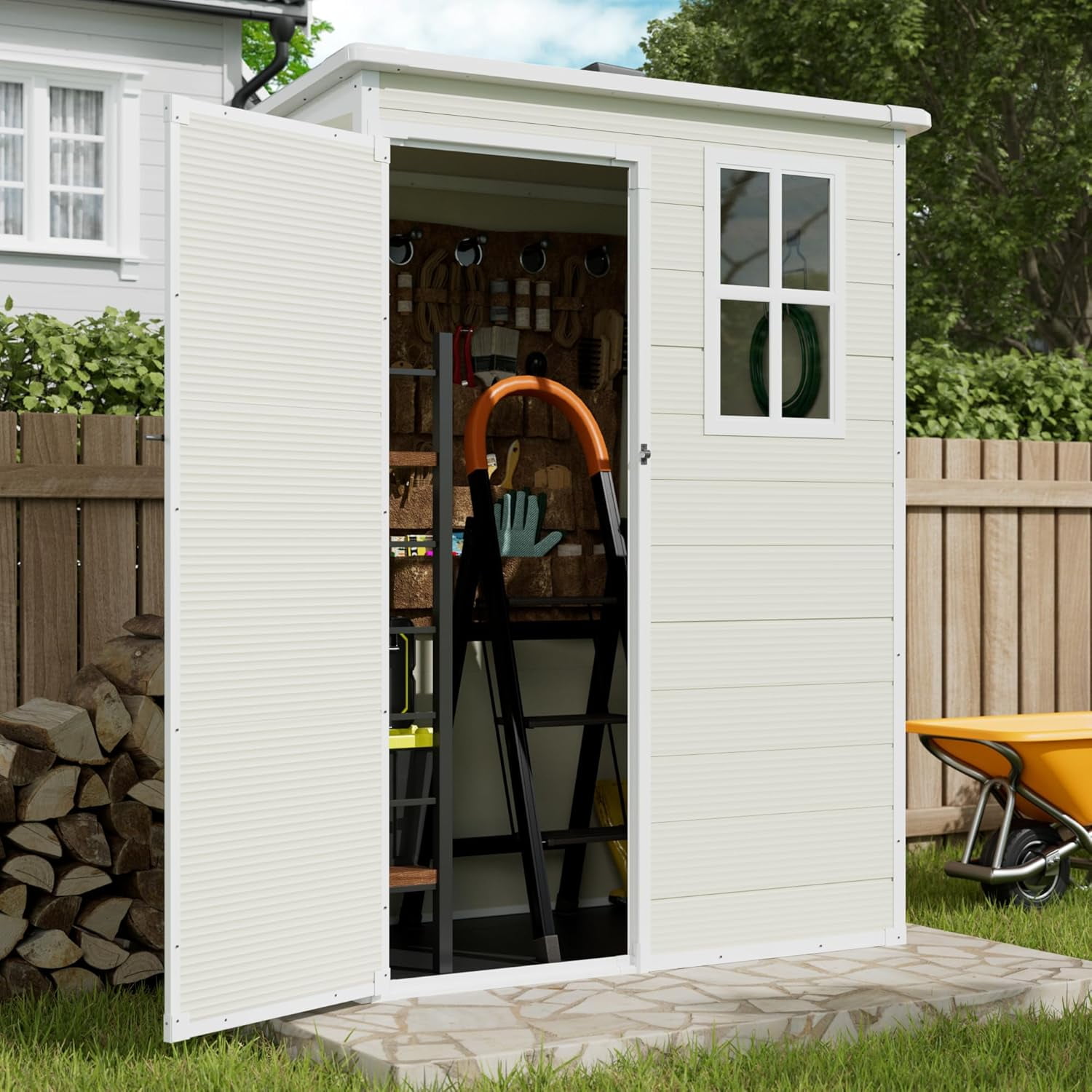 Techmilly 5x3 FT Resin Garden Shed, Heavy Duty Outdoor Storage for Bike ...