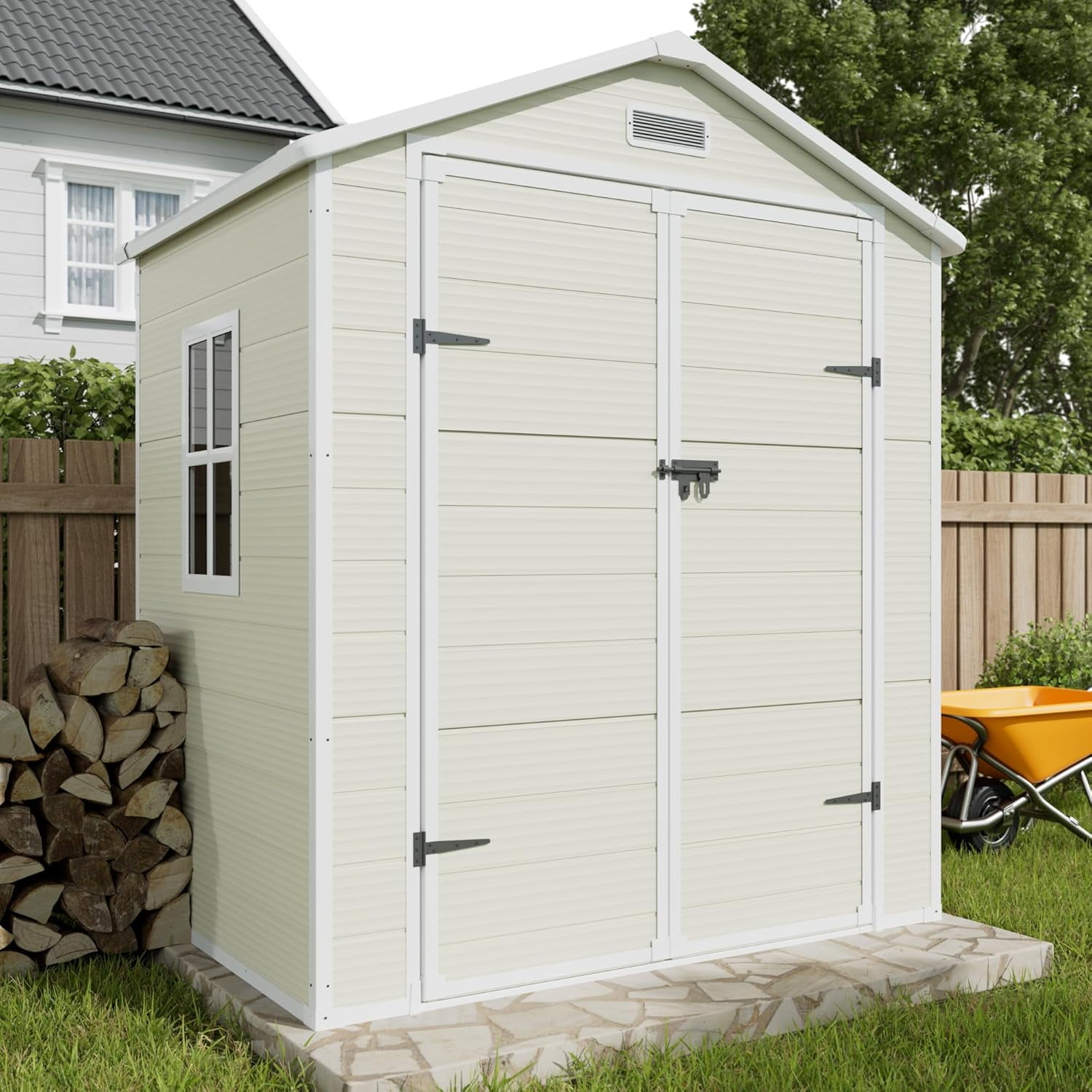 Techmilly 6x4.5 FT Outdoor Storage Shed, Resin Sheds for Garden ...